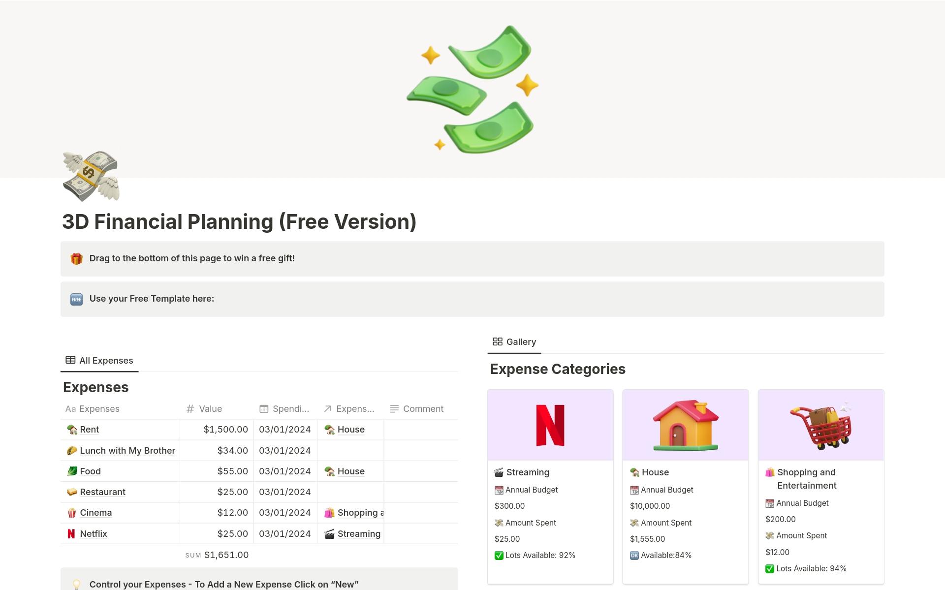 3D Financial Plan Template by Gustavo | Notion Marketplace