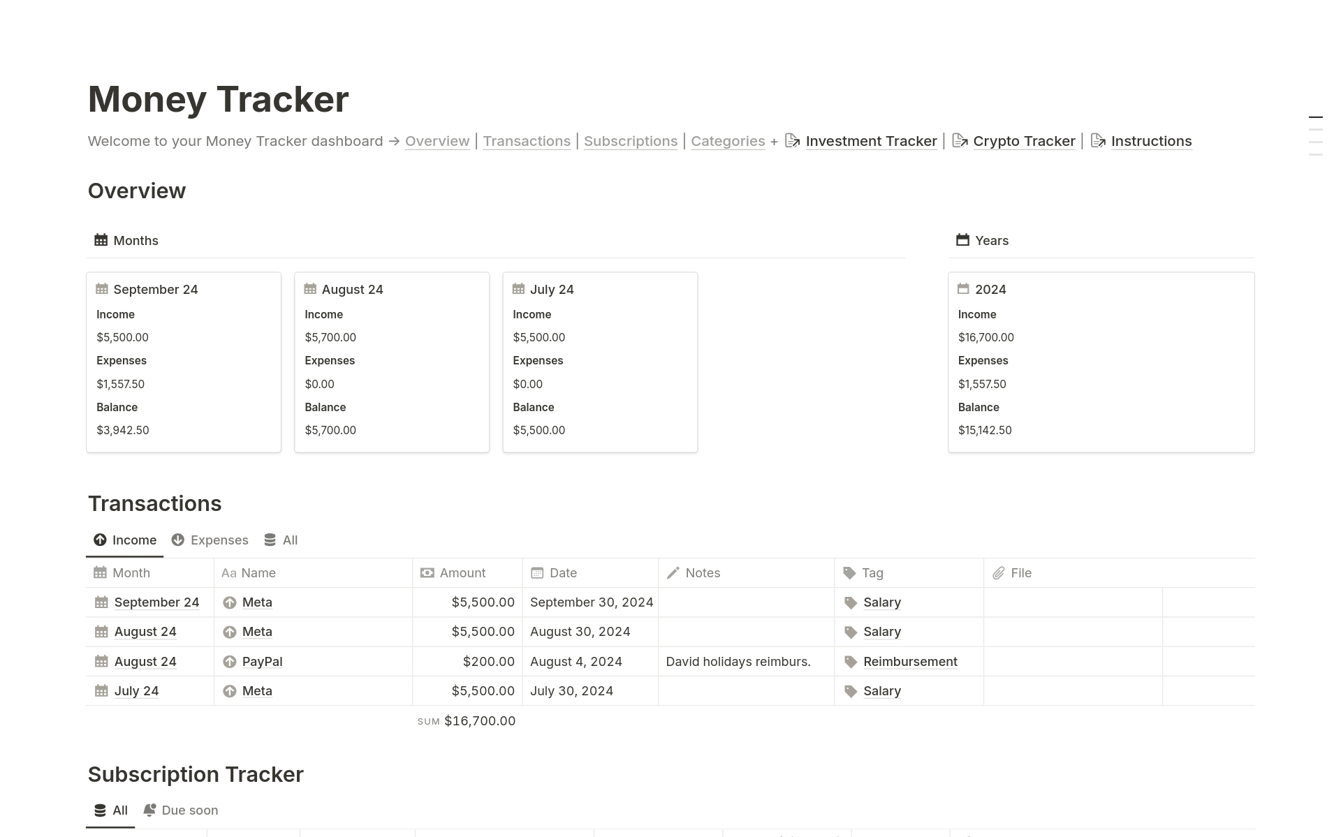 Money Tracker Template | Notion Marketplace