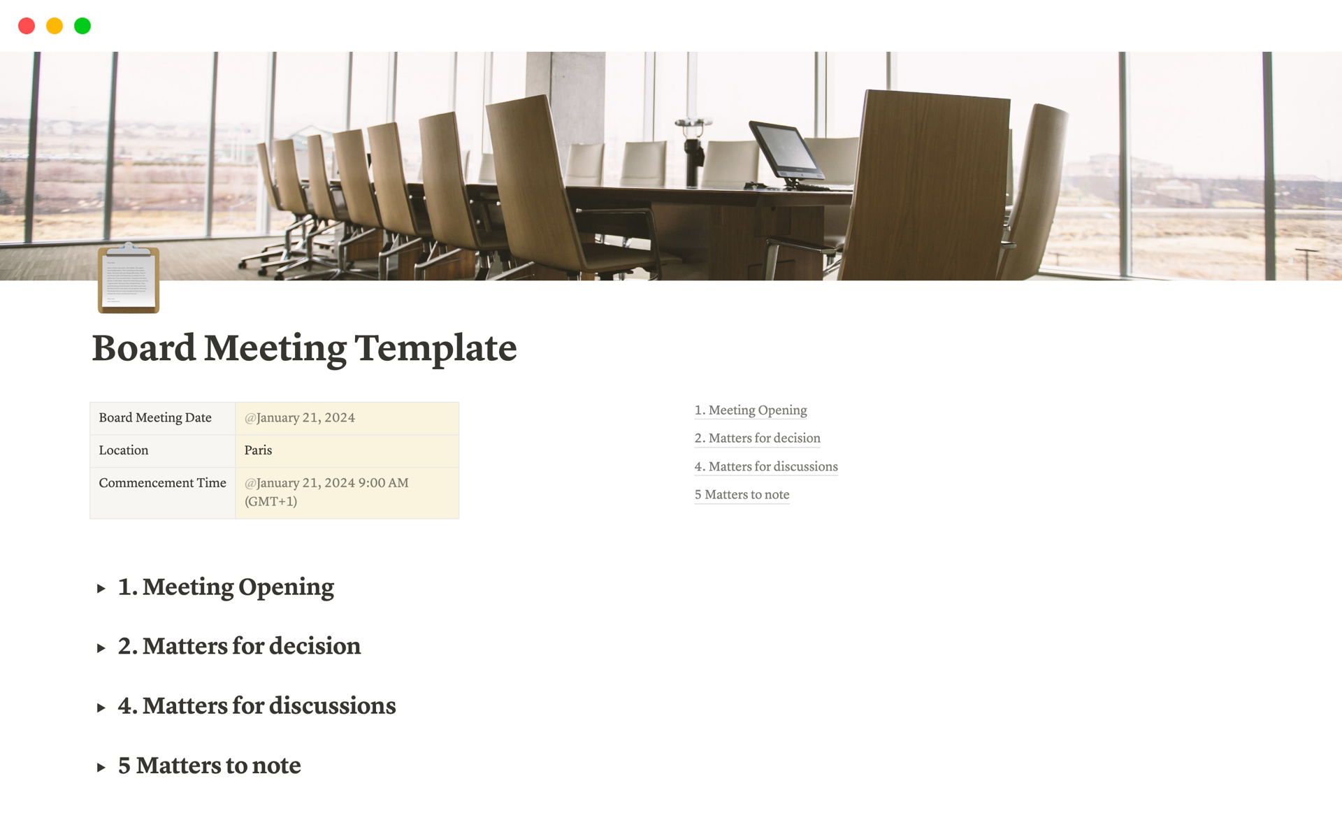 Board Meeting Agenda Template by Template Road | Notion Marketplace