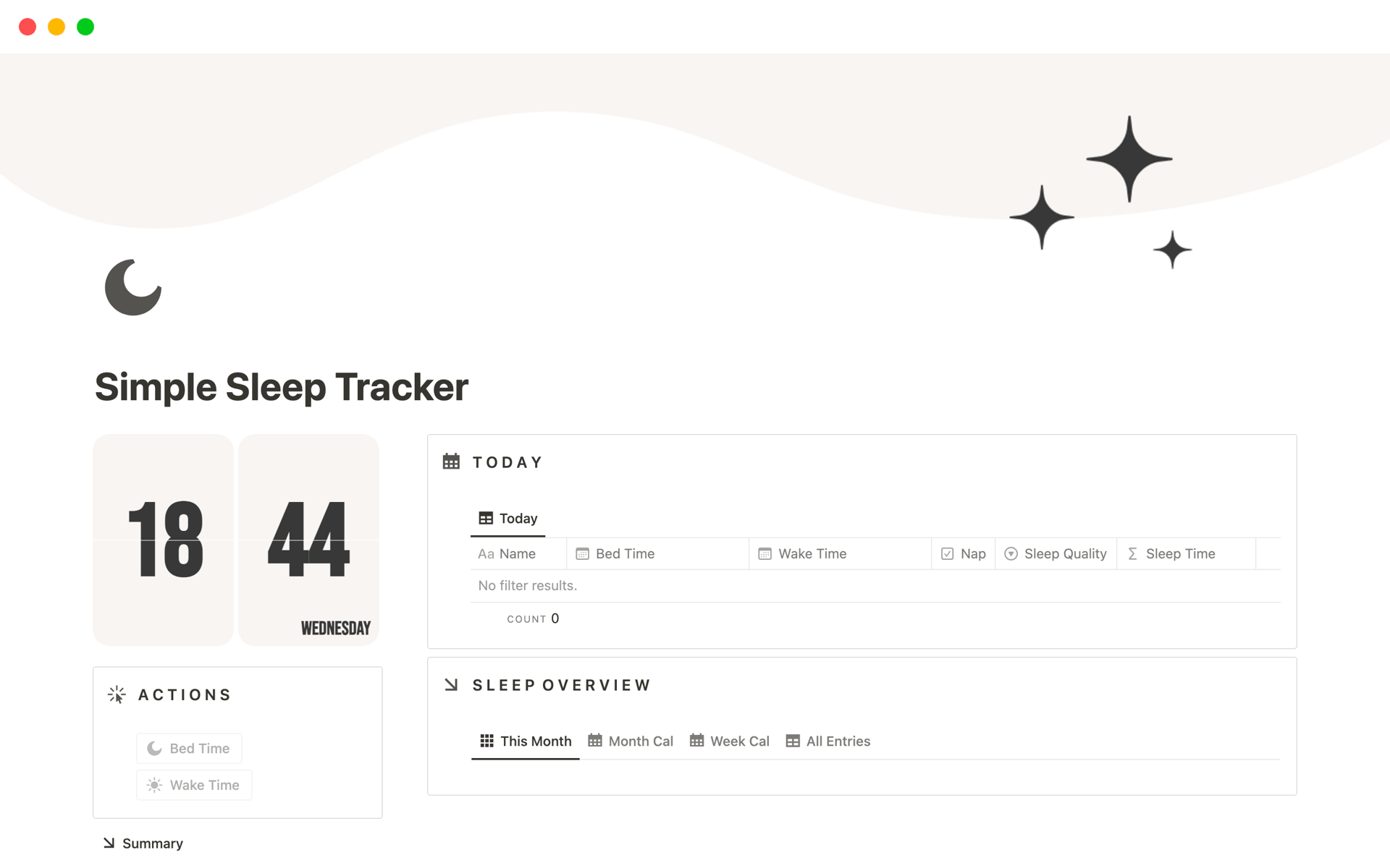 Simple Sleep Tracker Template by Elena | Notion Narnia | Notion Marketplace