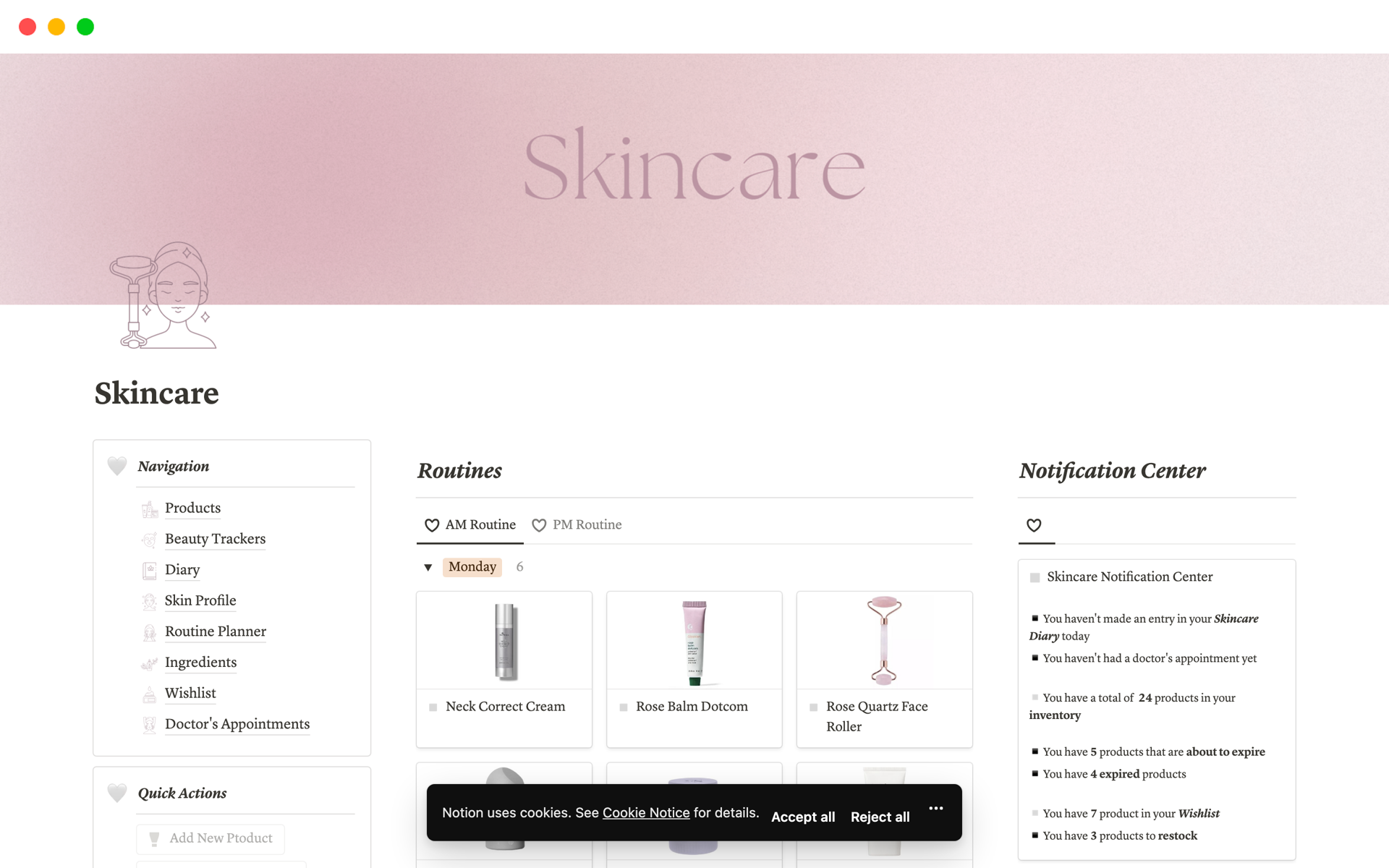 Skincare Planner | Beauty Tracker Template | Notion Marketplace