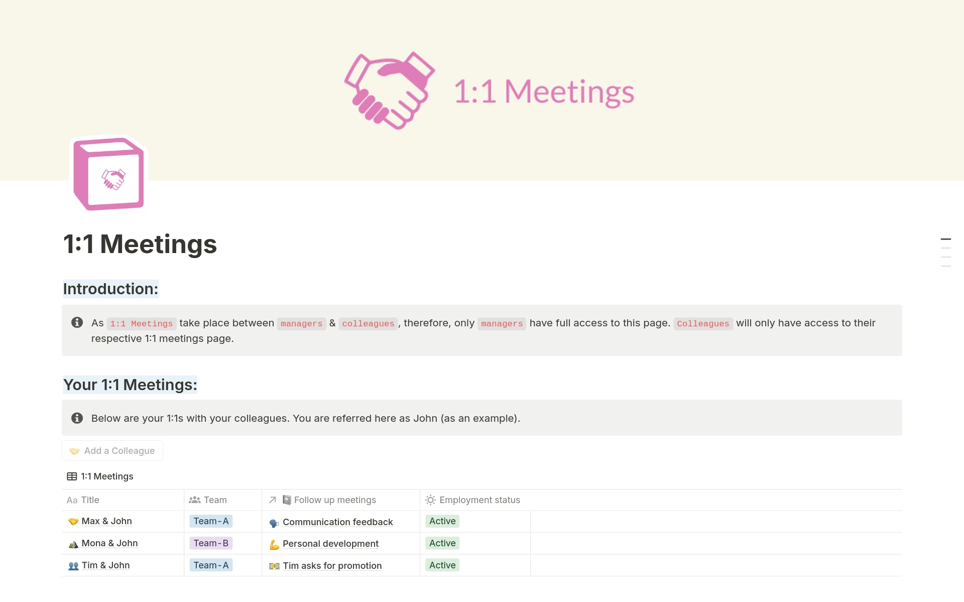 1:1 Meetings Template | Notion Marketplace
