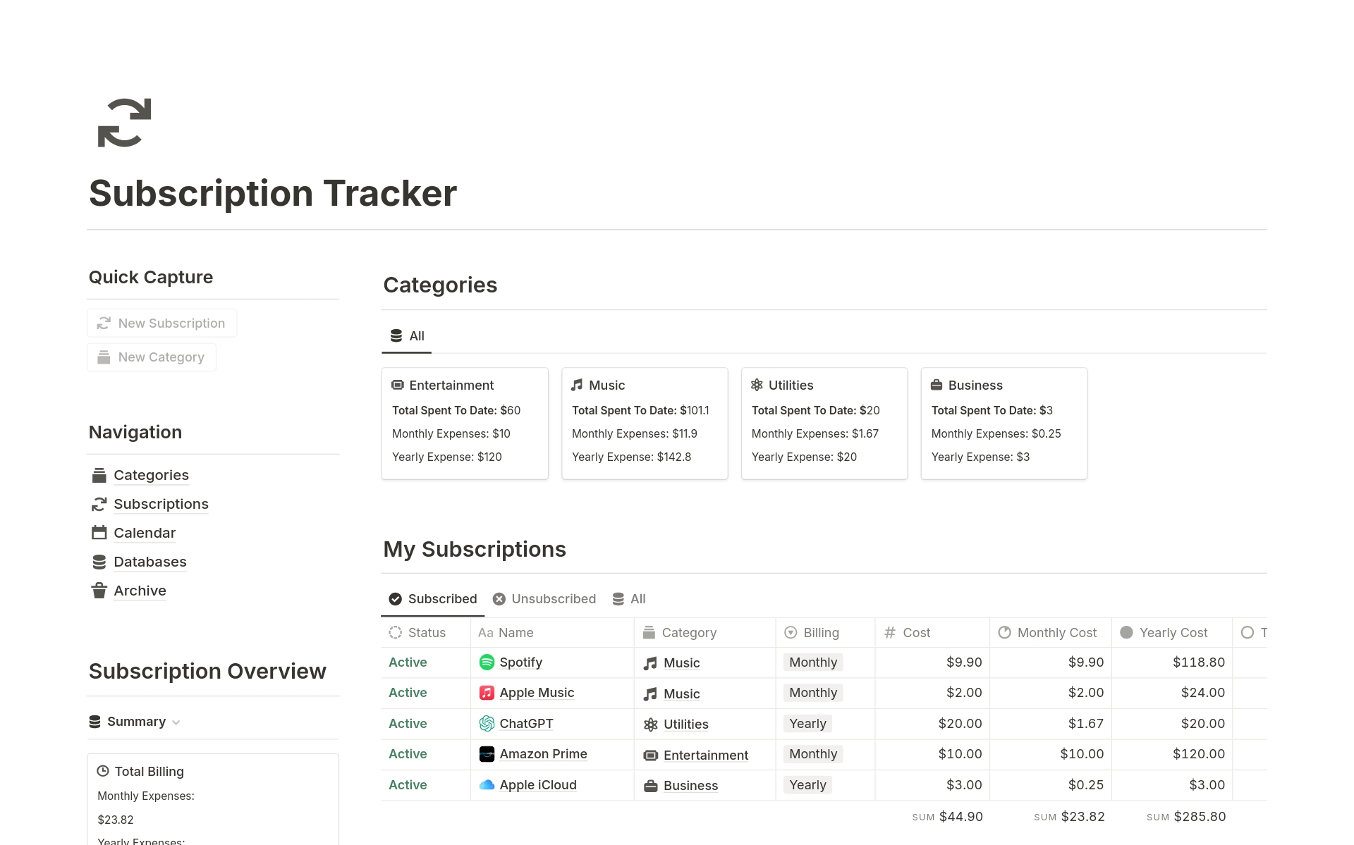 My Life Budget - Subscriptions Template | Notion Marketplace