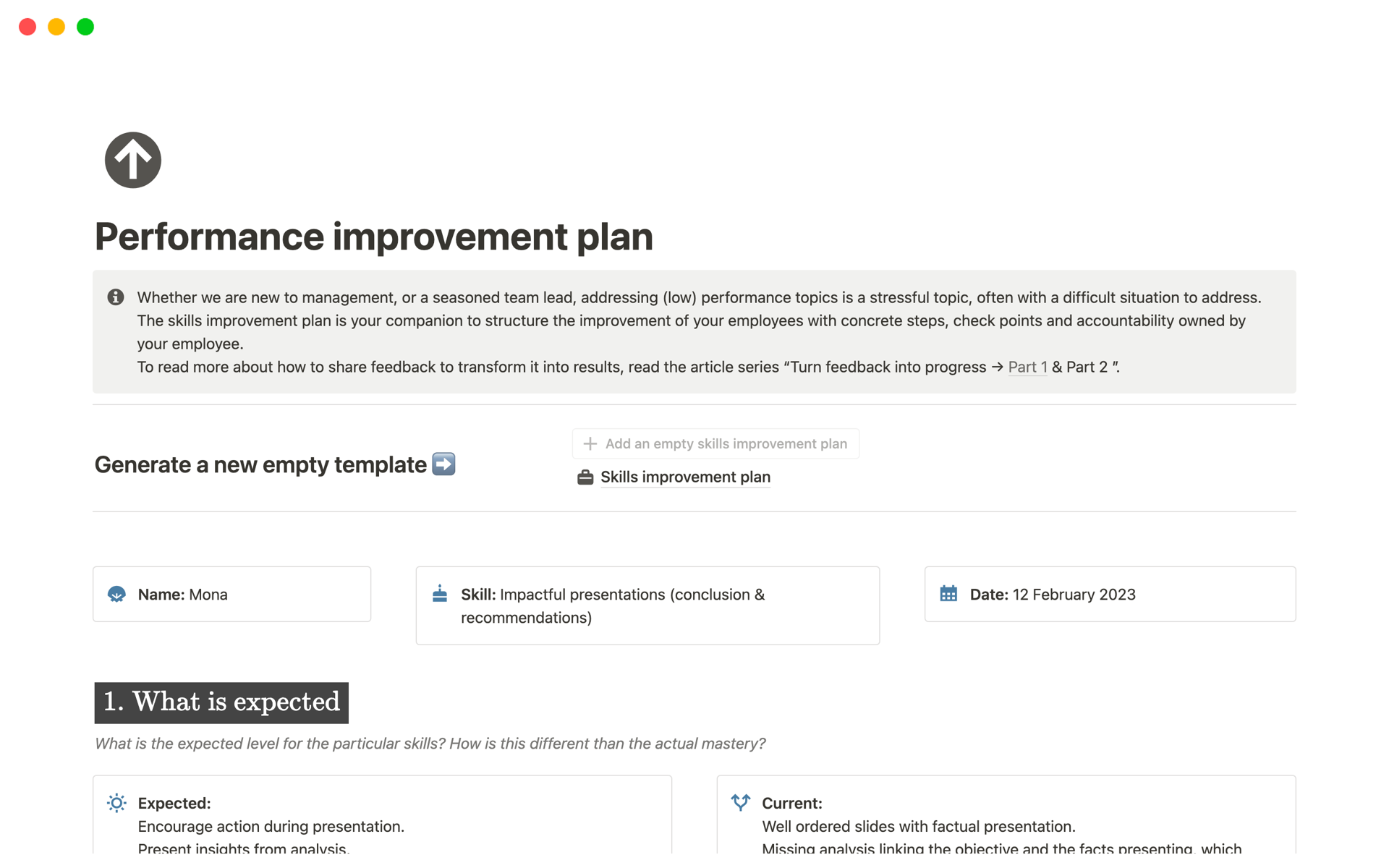 Performance improvement plan Template | Notion Marketplace
