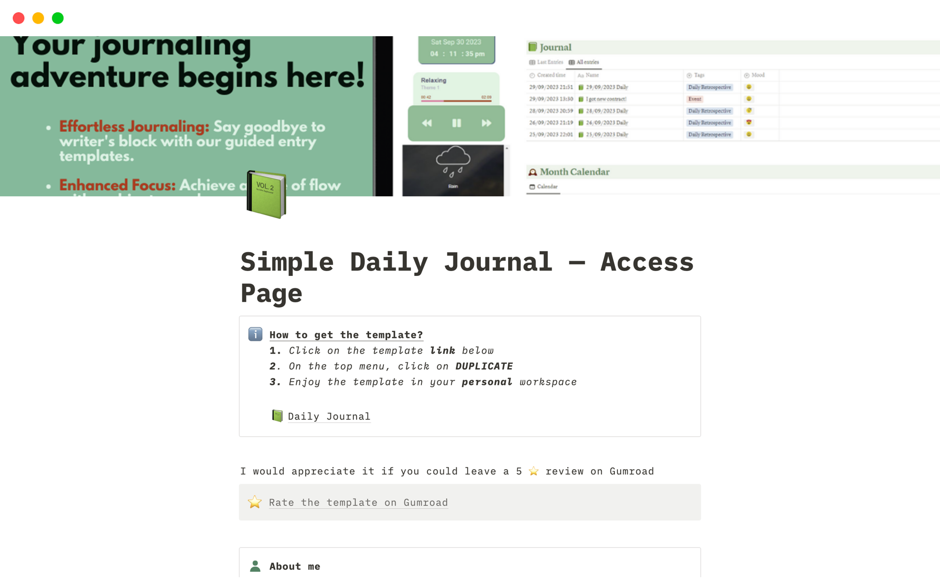 Simple Daily Journal Template | Notion Marketplace