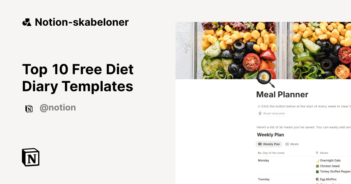 Top 10 Free Diet Diary Templates | Notion Marketplace for skabeloner