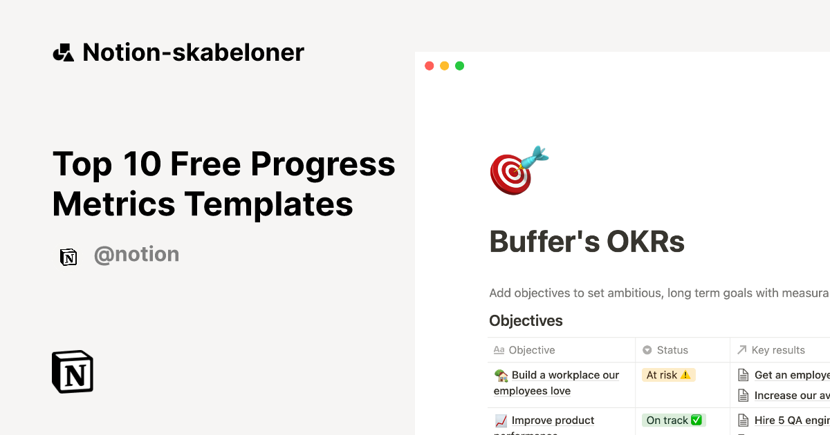 Top 10 Free Progress Metrics Templates | Notion Marketplace for skabeloner