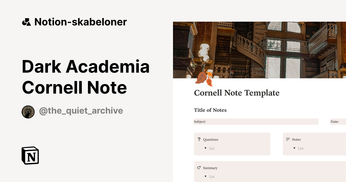 Dark Academia Cornell Note Skabelon af The Quiet Archive | Notion ...
