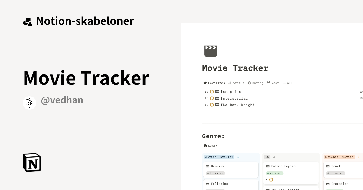 Movie Tracker Skabelon af Shanmugavedhan Manimaran | Notion Marketplace