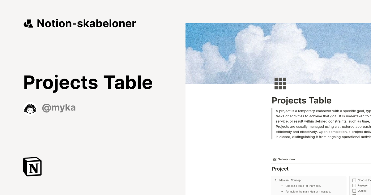 Projects Table Skabelon | Notion Marketplace