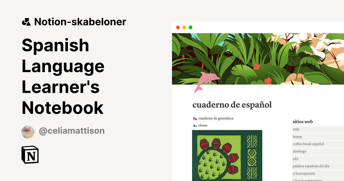 Spanish Language Learner's Notebook Skabelon | Notion Marketplace