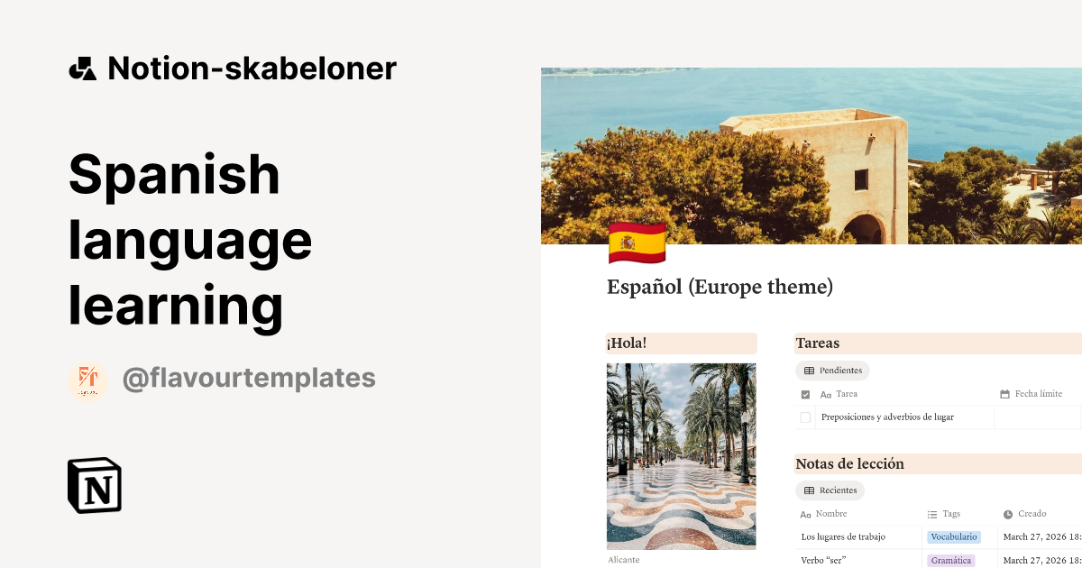 Spanish language learning Skabelon af FlavourTemplates | Notion Marketplace