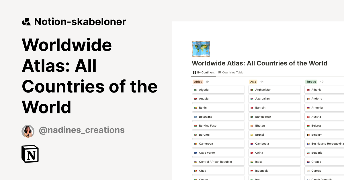 Worldwide Atlas: All Countries of the World Skabelon | Notion Marketplace
