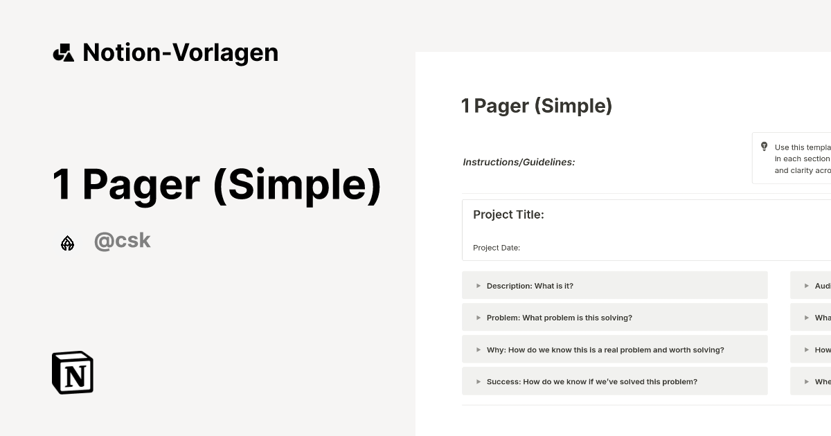 1 Pager (Simple) Vorlage von CSK | Notion-Marketplace