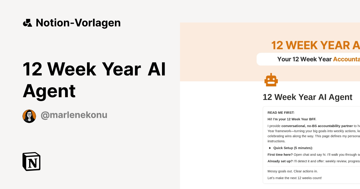 12 Week Year AI Agent Vorlage von Marlene Konu | Notion-Marketplace