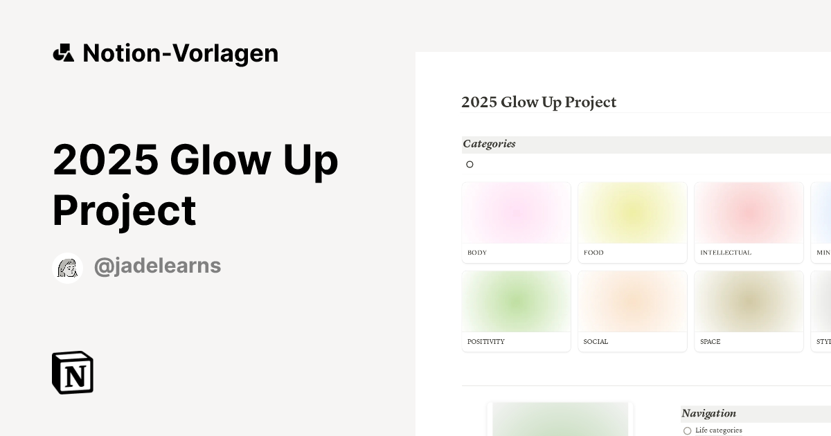 2025 Glow Up Project Vorlage von Jade | Notion-Marketplace