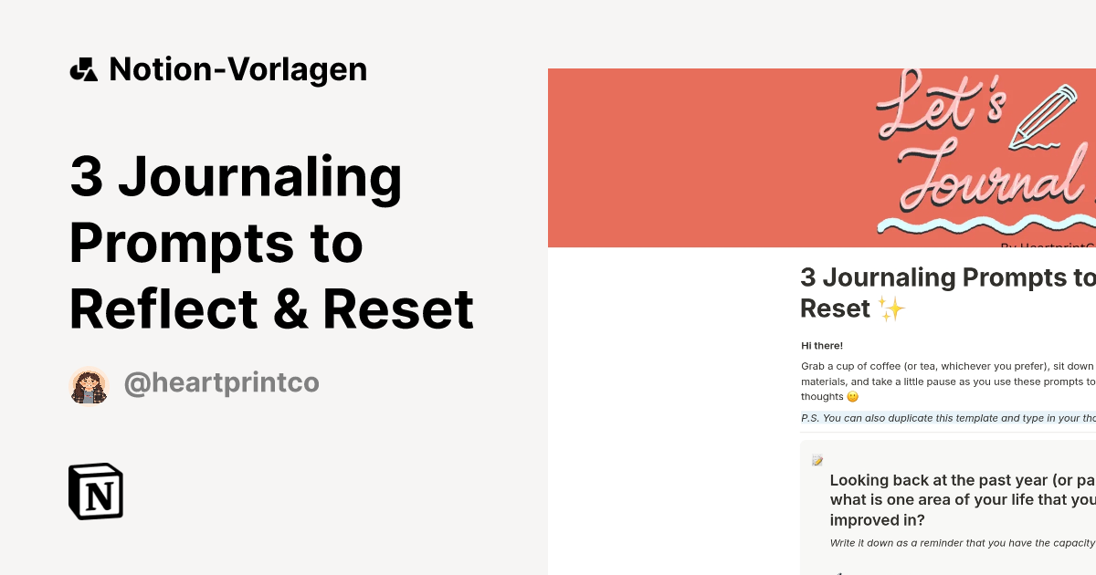 3 Journaling Prompts to Reflect & Reset Vorlage | Notion-Marketplace