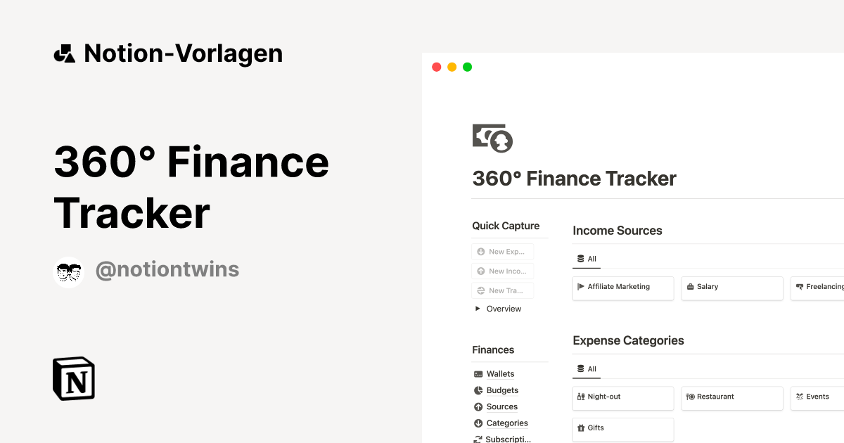 360° Finance Tracker Vorlage | Notion-Marketplace