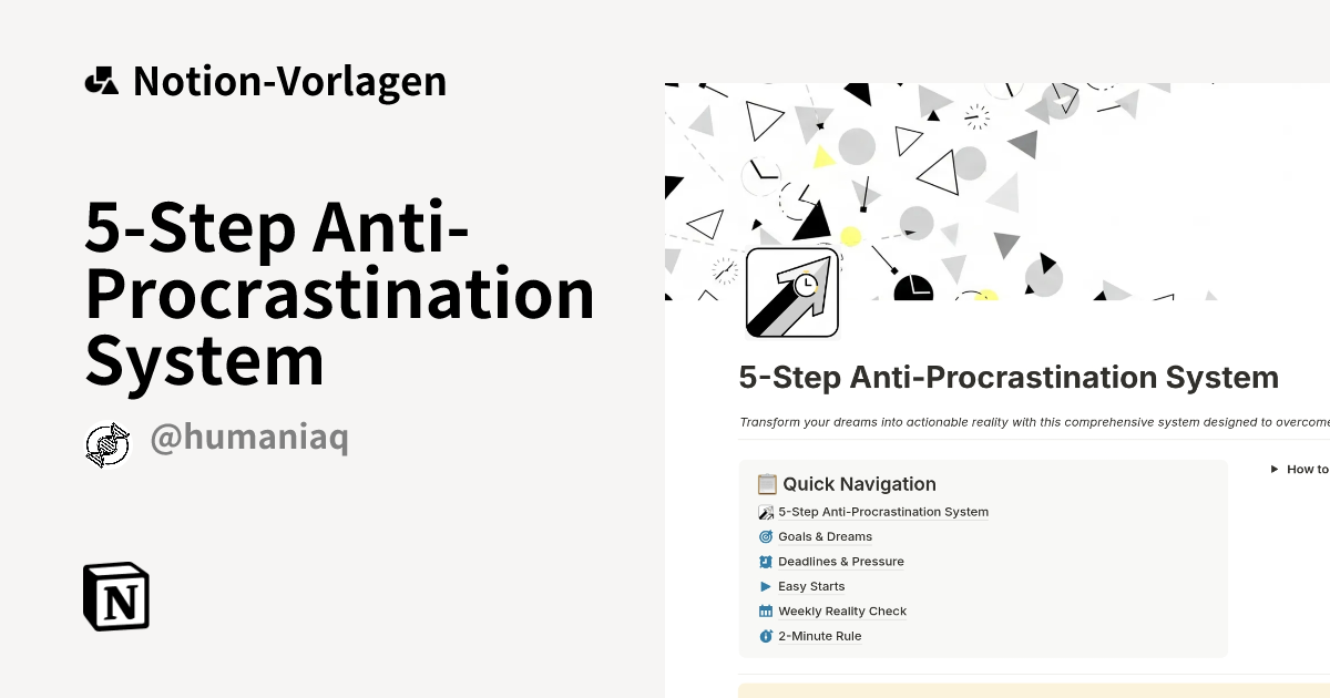 5-Step Anti-Procrastination System Vorlage von Humaniaq | Notion ...