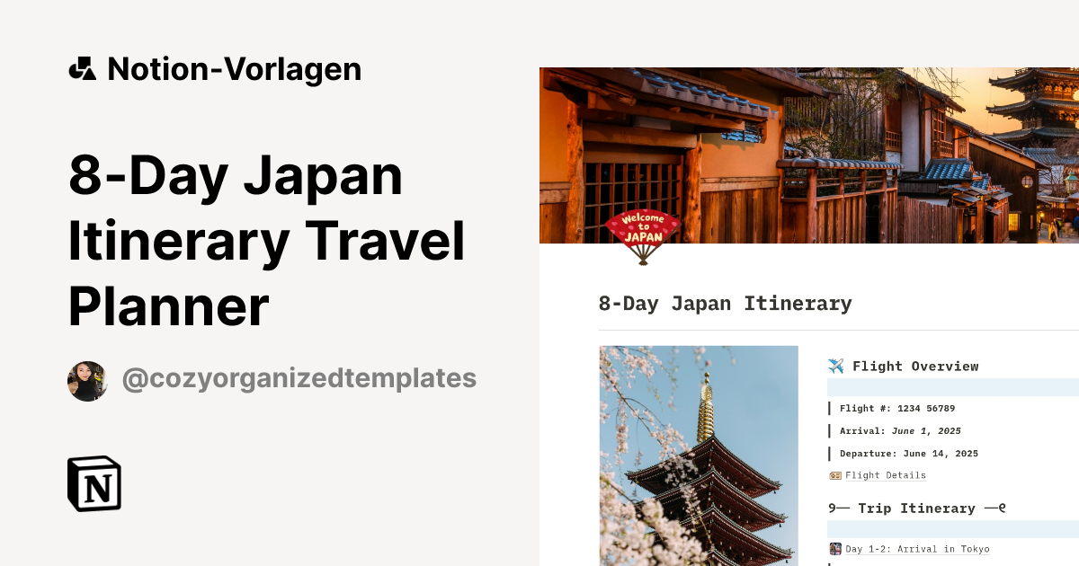 8-Day Japan Itinerary Travel Planner Vorlage von Cozy Organized ...