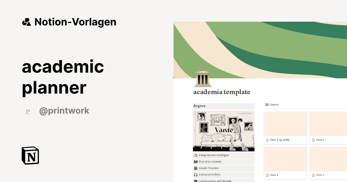 academic planner Vorlage | Notion-Marketplace