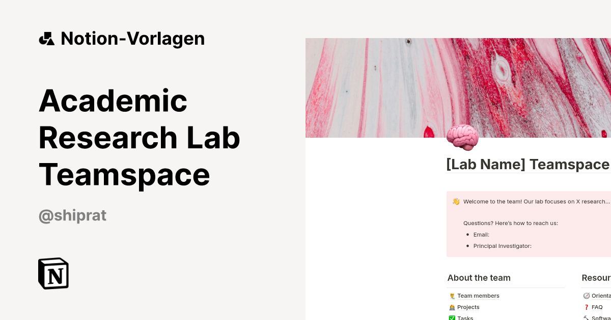 Academic Research Lab Teamspace Vorlage von Shipra | Notion-Marketplace