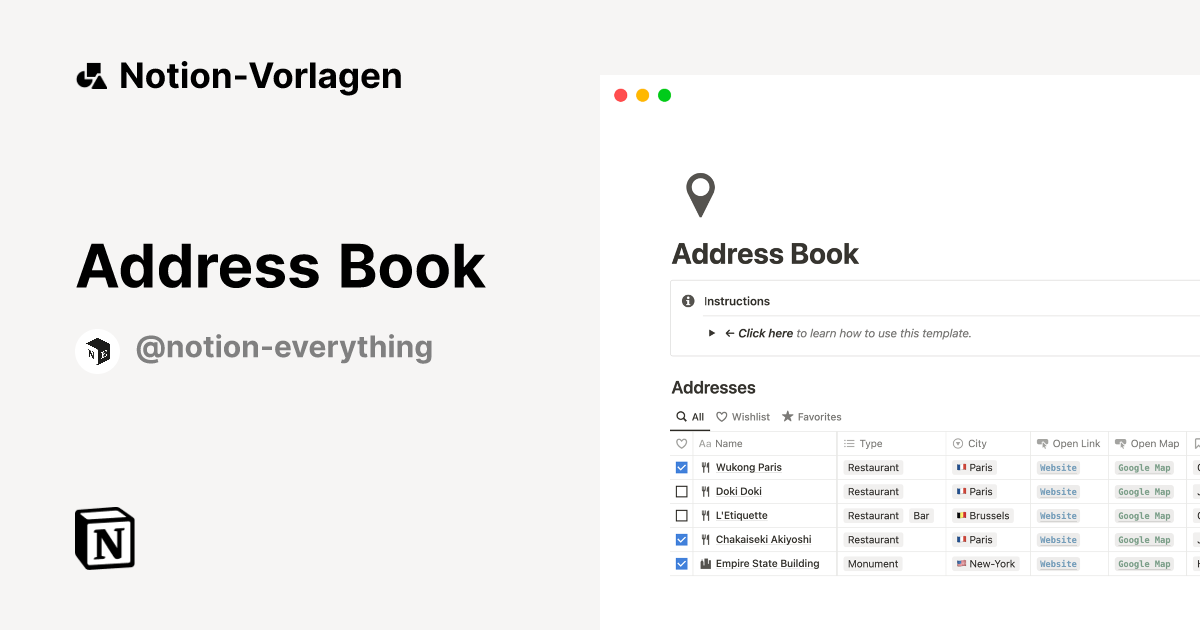 Address Book Vorlage | Notion-Marketplace
