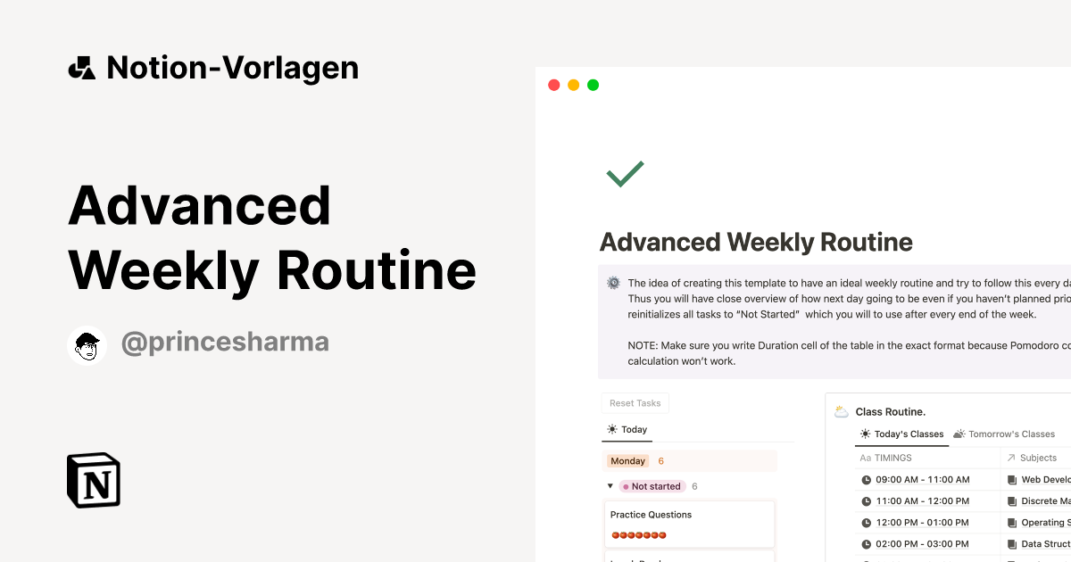 Advanced Weekly Routine Vorlage von Prince Sharma | Notion-Marketplace
