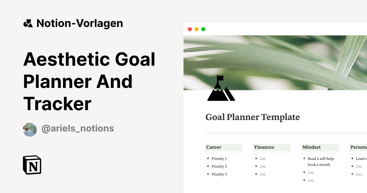 Aesthetic Goal Planner And Tracker Vorlage | Notion-Marketplace
