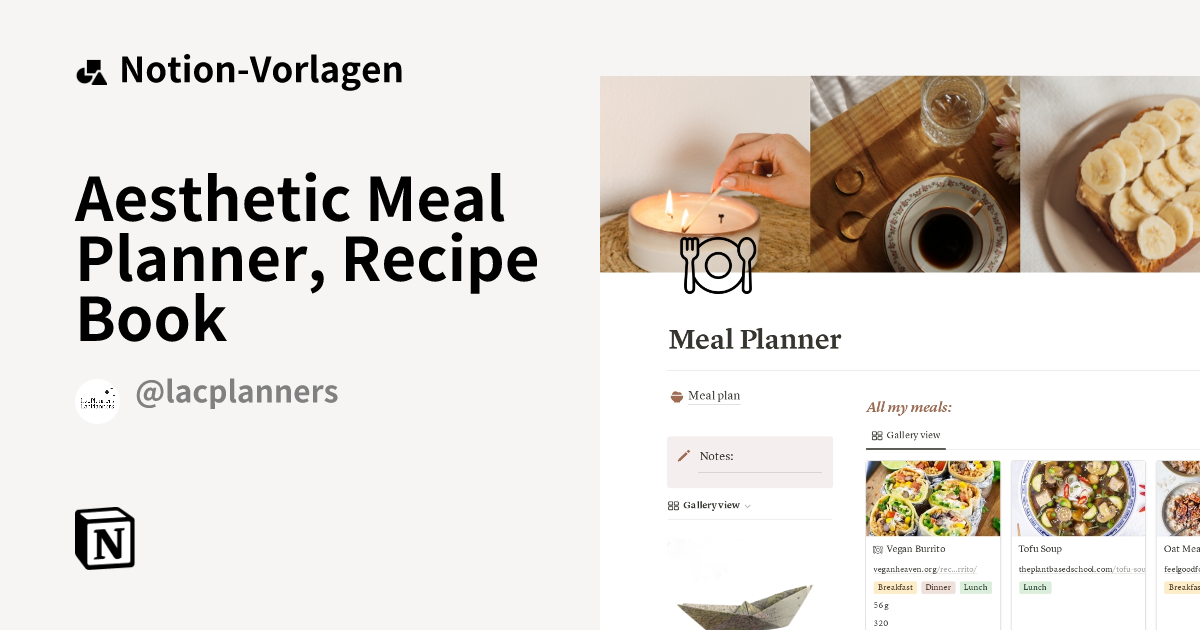 Aesthetic Meal Planner, Recipe Book Vorlage | Notion-Marketplace