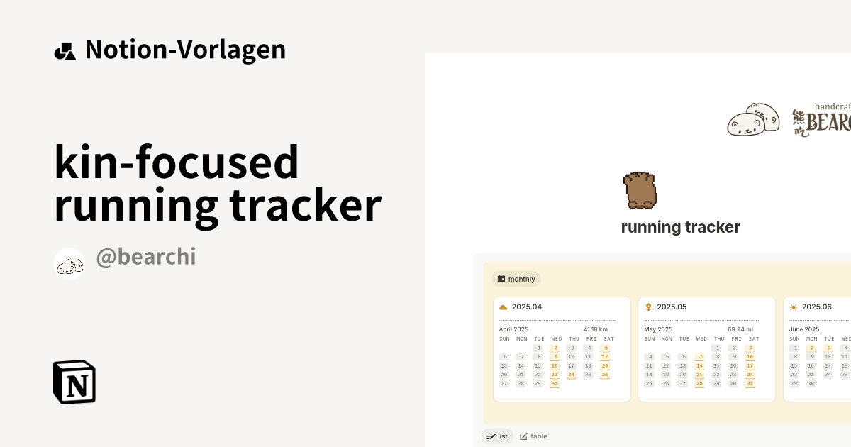 kin-focused running tracker Vorlage | Notion-Marketplace