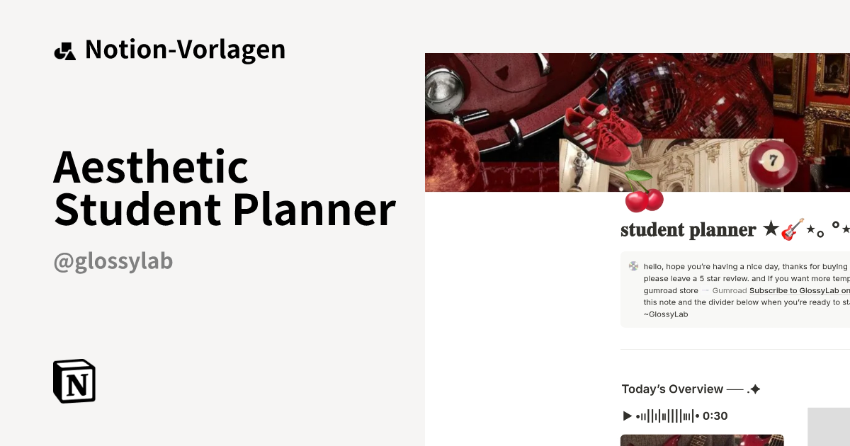 Aesthetic Student Planner Vorlage von GlossyLab | Notion-Marketplace
