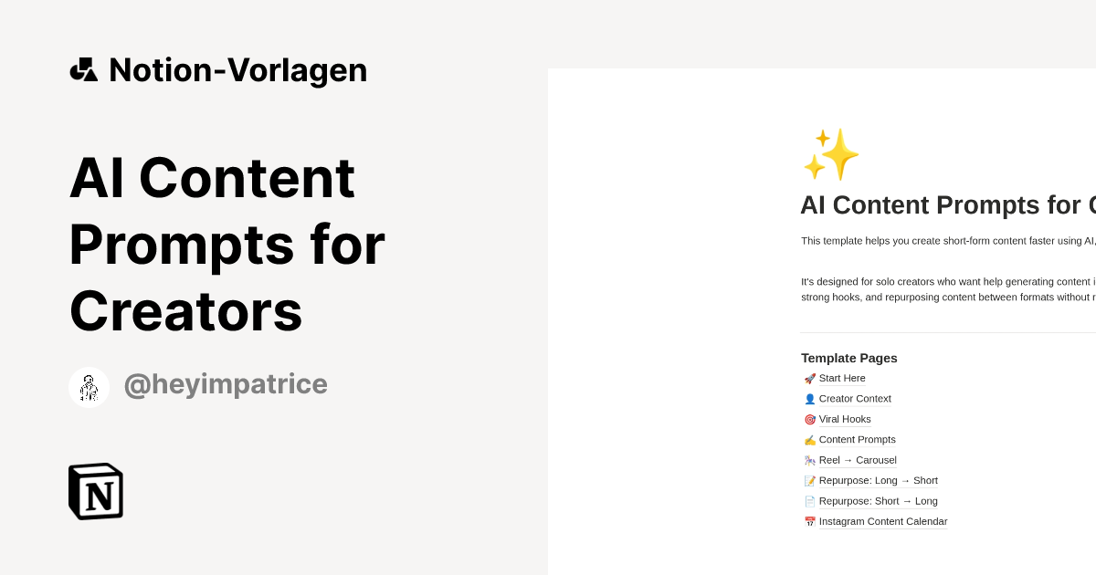 AI Content Prompts for Creators Vorlage von Patrice | Notion-Marketplace
