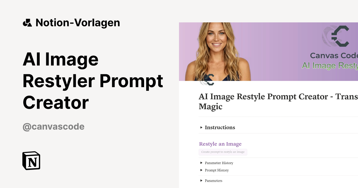 AI Image Restyler Prompt Creator Vorlage | Notion-Marketplace