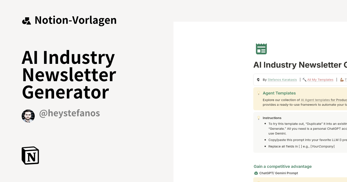 AI Industry Newsletter Generator Vorlage | Notion-Marketplace