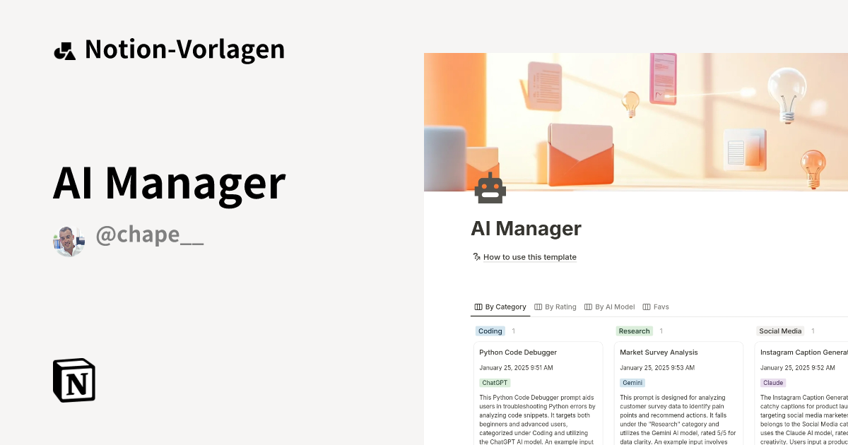AI Manager Vorlage von Chape | Notion-Marketplace