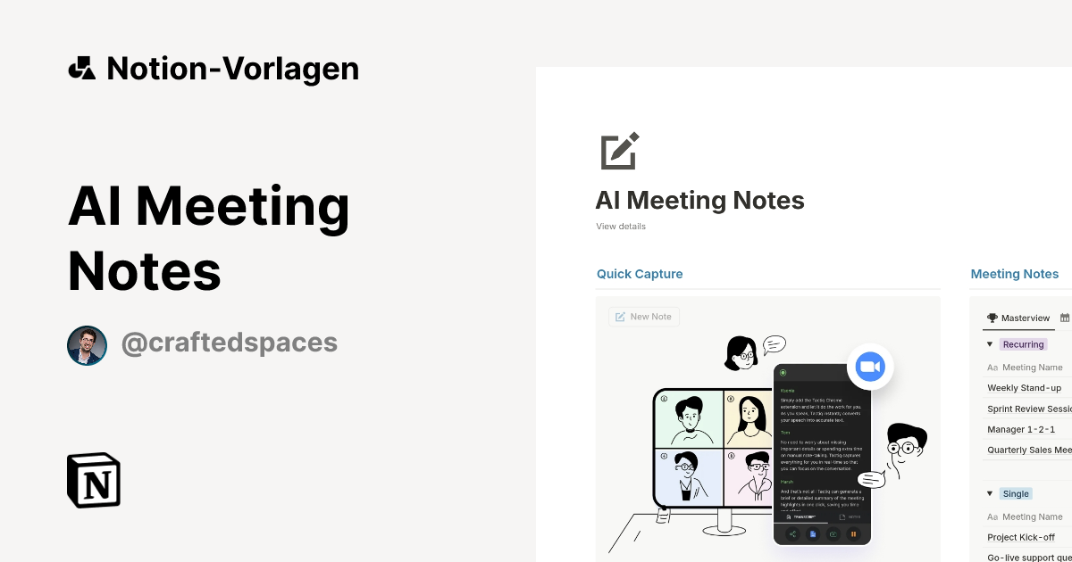 AI Meeting Notes Vorlage von Thomas Cerulis | Notion-Marketplace