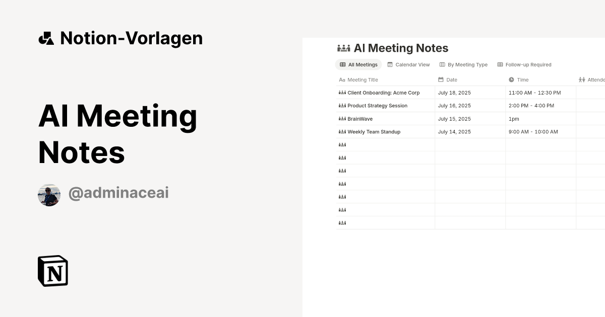 AI Meeting Notes Vorlage | Notion-Marketplace