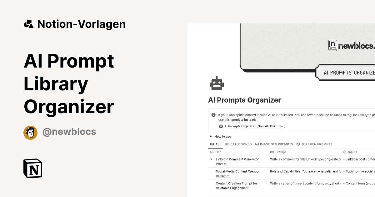 AI Prompt Library Organizer Vorlage | Notion-Marketplace