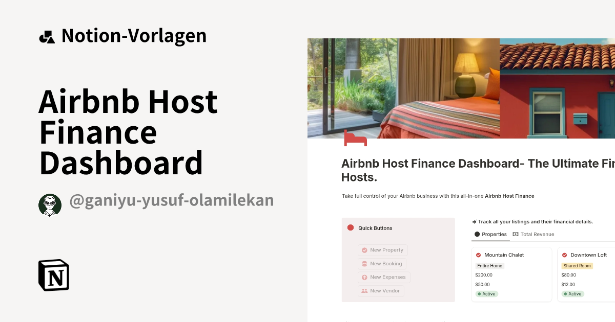 Airbnb Host Finance Dashboard Vorlage von Notionallity | Notion-Marketplace