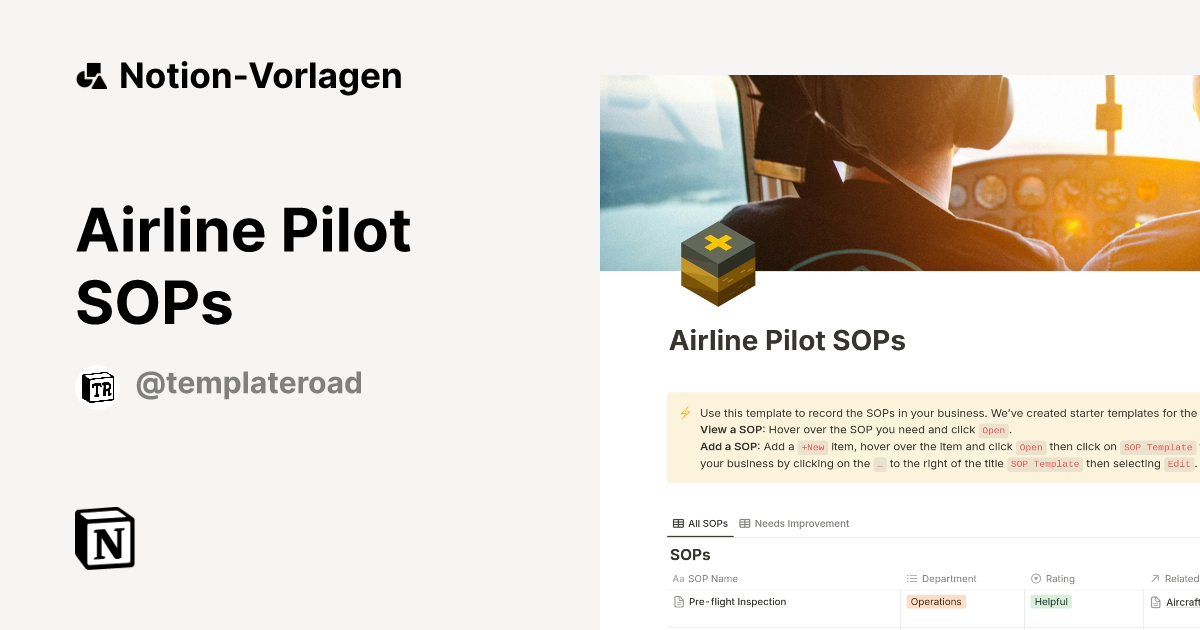 Airline Pilot SOPs Vorlage | Notion-Marketplace