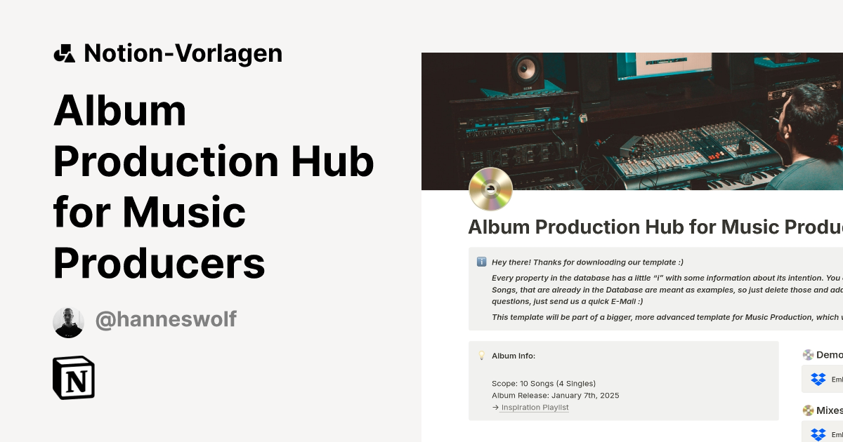 Album Production Hub for Music Producers Vorlage von Hannes Wolf ...