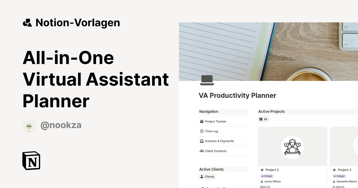 All-in-One Virtual Assistant Planner Vorlage | Notion-Marketplace
