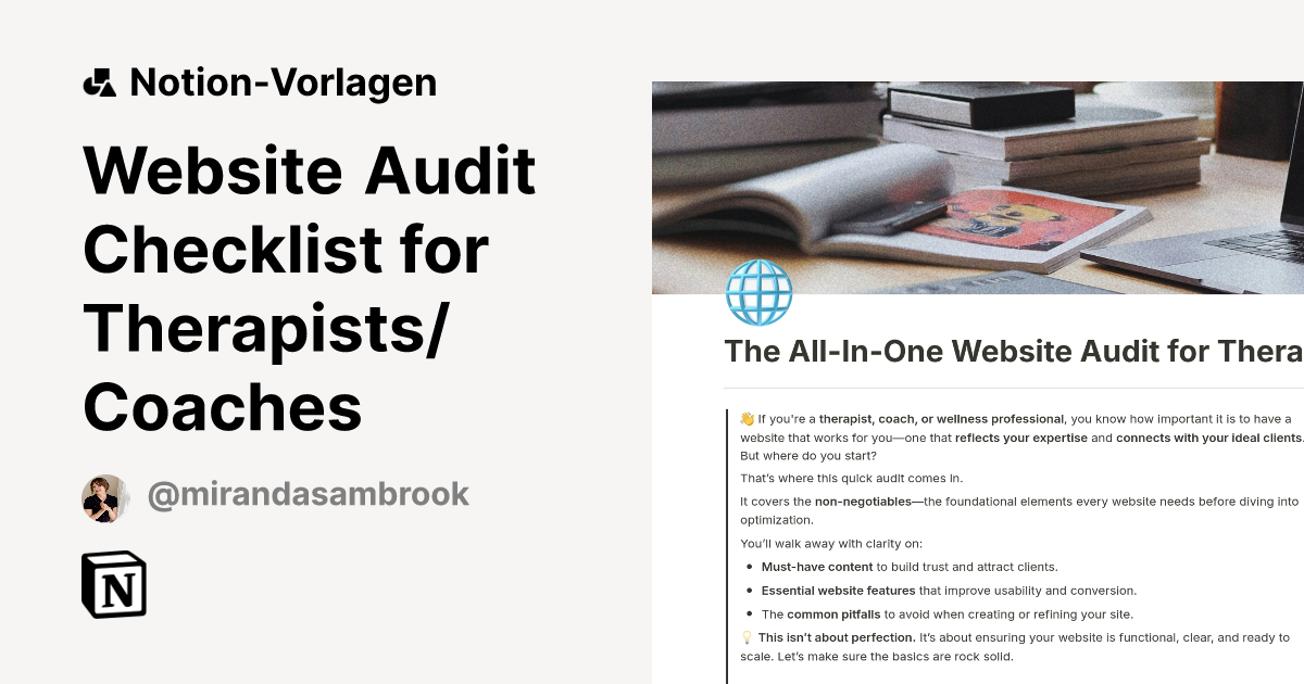 Website Audit Checklist for Therapists/Coaches Vorlage von Therapist and Coach Marketing | Ren ...