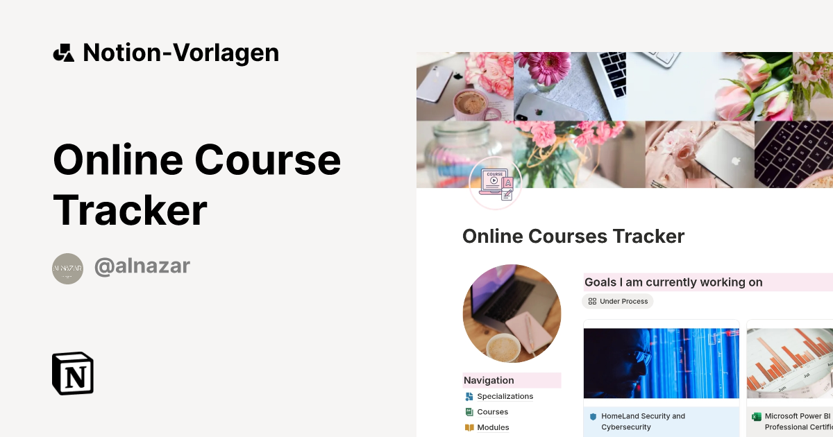 Online Course Tracker Vorlage | Notion-Marketplace