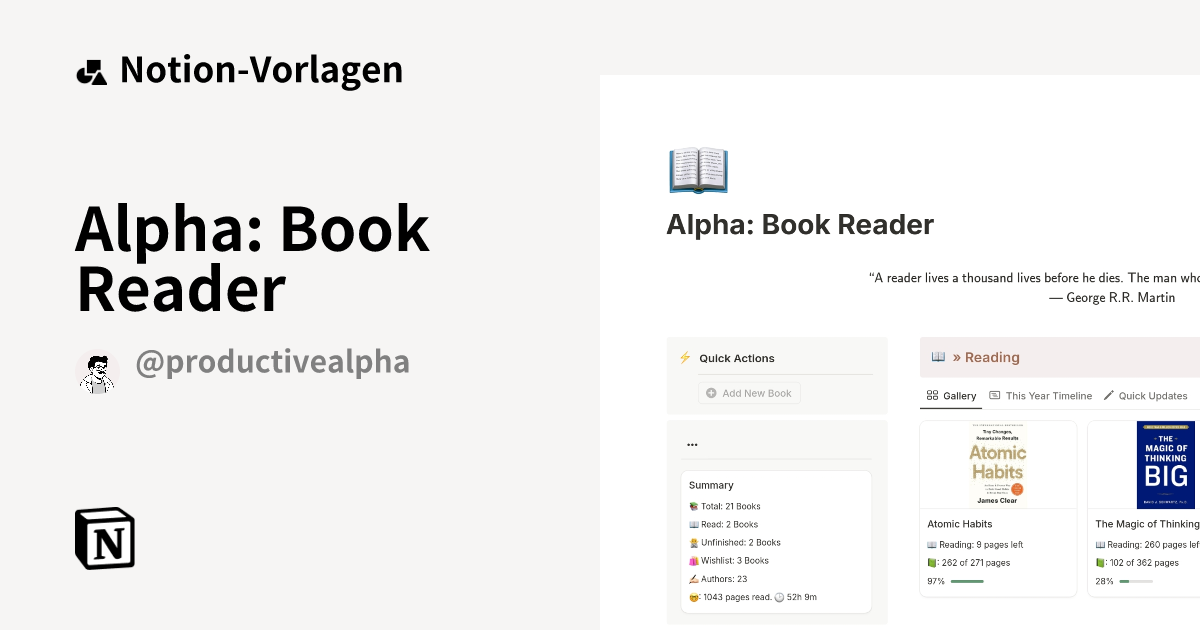 Alpha: Book Reader Vorlage von Alpha Productive | Notion-Marketplace