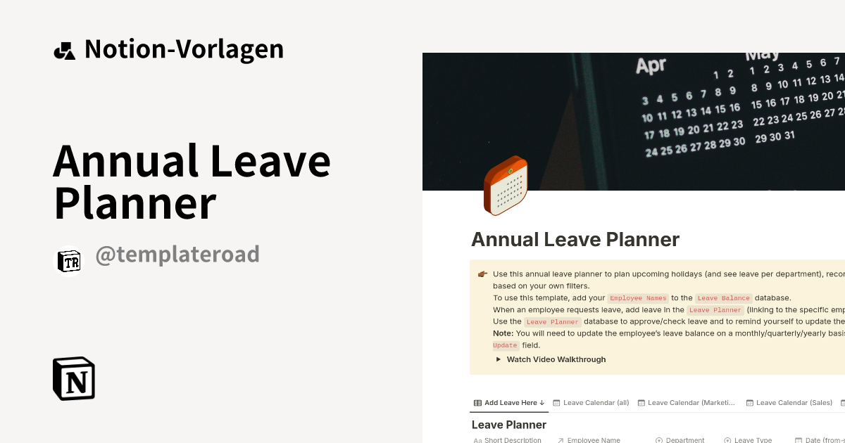 Annual Leave Planner Vorlage | Notion-Marketplace