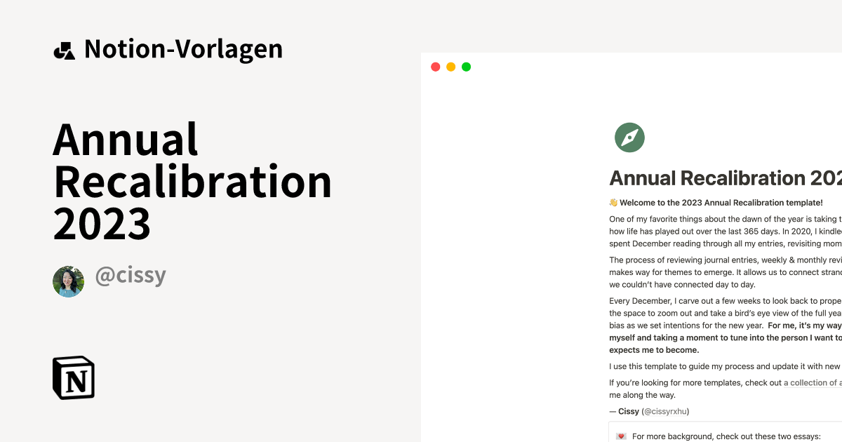 Annual Recalibration 2023 Vorlage von Cissy Hu | Notion-Marketplace