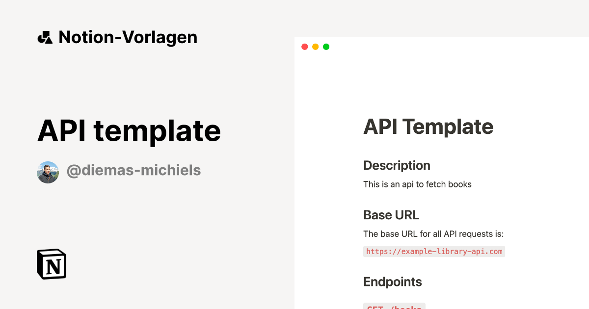 API template Vorlage | Notion-Marketplace