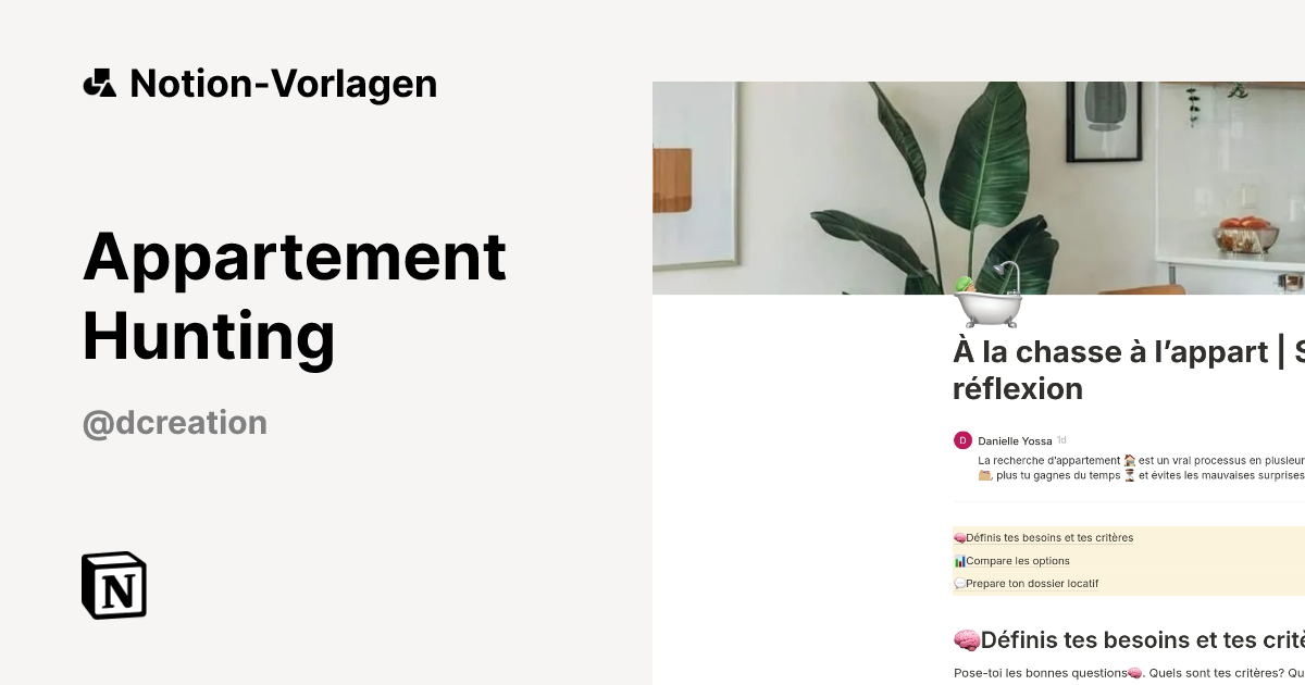 Appartement Hunting Vorlage von d.creation | Notion-Marketplace
